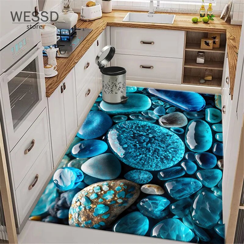 Ковер WESSD, с разноцветными камнями, 100% полиэстер180х120 см，синий