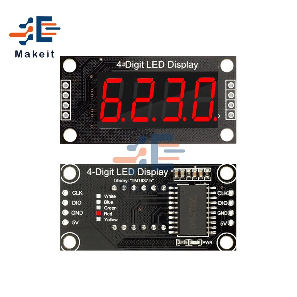 4-х разрядный LED дисплей TM1637, красный, без часов