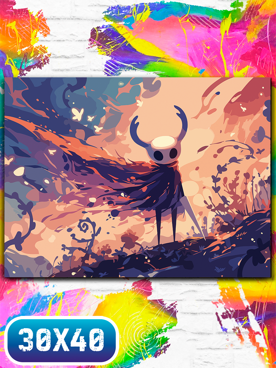 Картина по номерам на холсте игра Hollow Knight (Холоу Найт, PS, PC, XBOX, SWITCH) - 15355 30x40 Г
