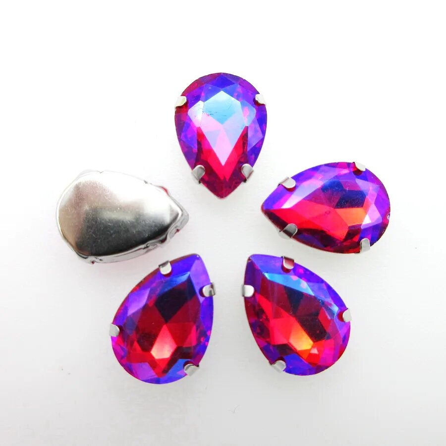 Стразы XUCANGJIAN стеклянные теardrop 7 размеров для обуви и одежды 10x14mm 20pcs, A17 Red AB