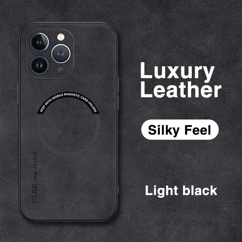 Чехол для iPhone 15 Pro Max, Luxury Leather, Light black