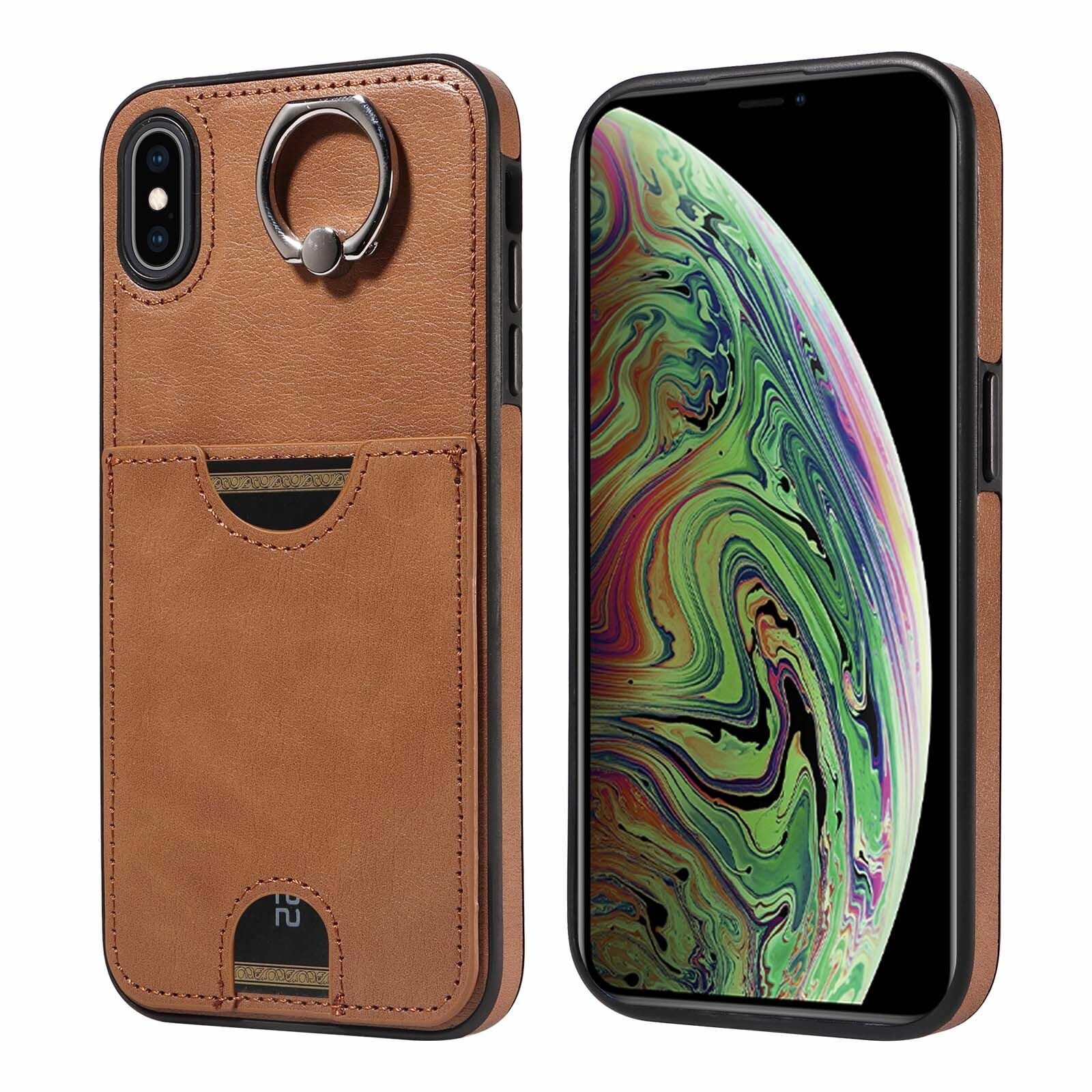 YIKATU Кожаный Чехол Для Apple iPhone XS Max (Айфон Хс Макс) С Карманом / Картхолдером, С Кольцом Подставкой