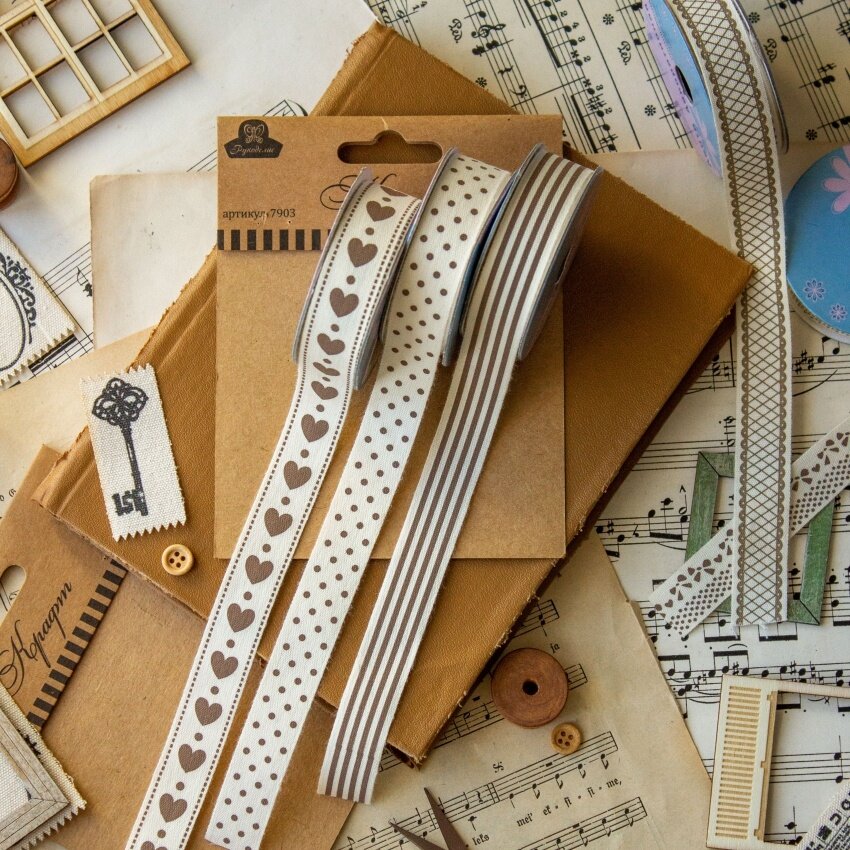 Набор декоративных лент Рукоделие 15 мм х 3 м, ассорти 5 шт, цветная