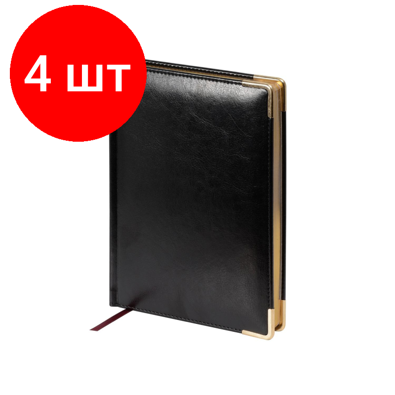 Комплект 4 штук, Ежедневник недатированный А5+, 145х205, Sidney Nebraska, чер, з. уг 3-128/17