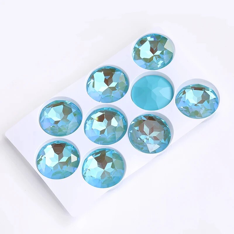 Стразы стеклянные круглые 27 мм, Aquamarine MI
