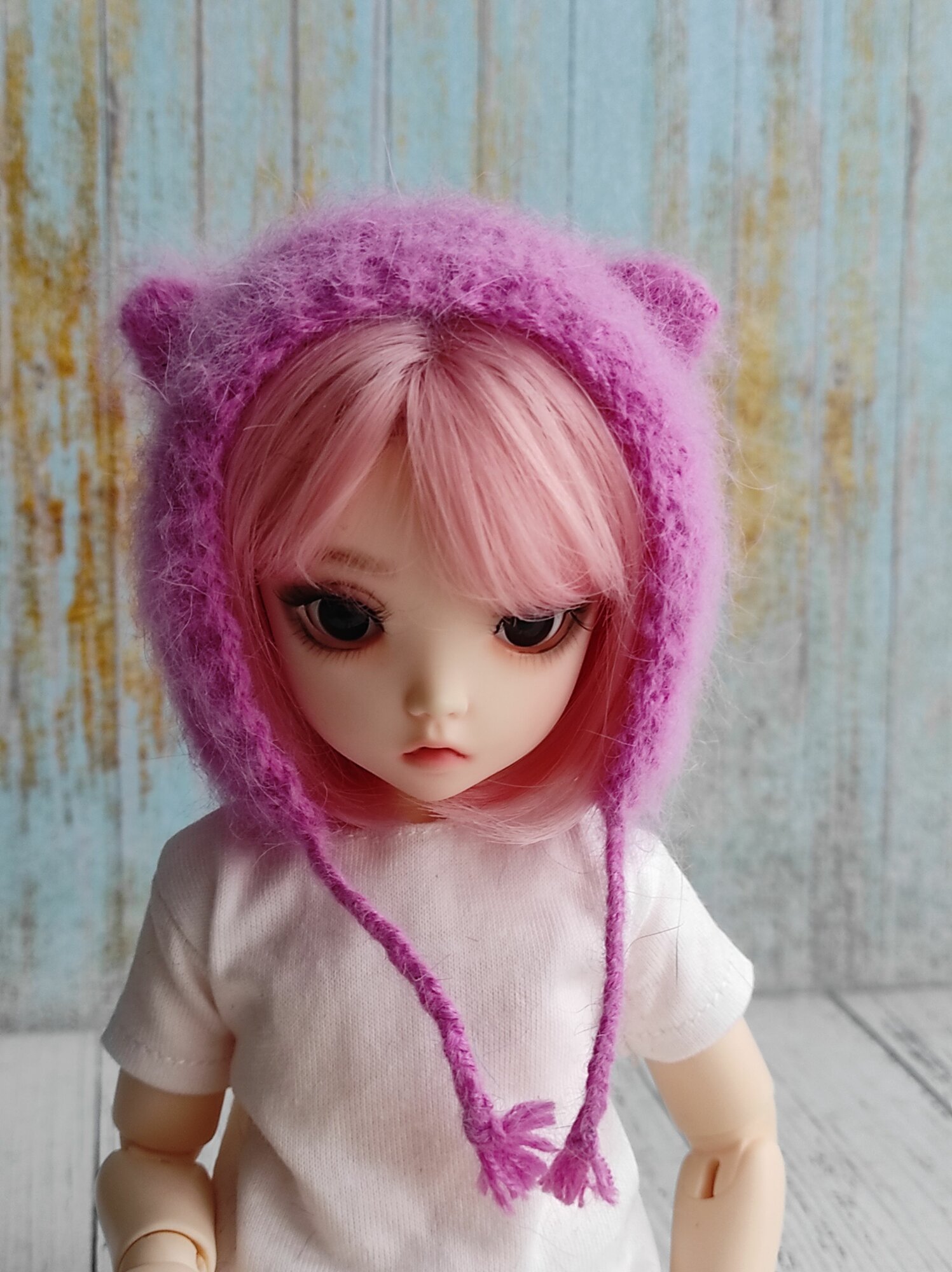 Шапка с ушками для куклы Littlefee и куколок с обхватом головы 18-20 см