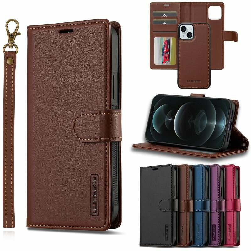 Чехол-книжка LCIMEEKE / MyPads для Apple iPhone 13/iPhone 14 (Эпл Айфон 13/Эпл Айфон 14) 2 в 1 съемный кожаный чехол-кошелек с ремешком