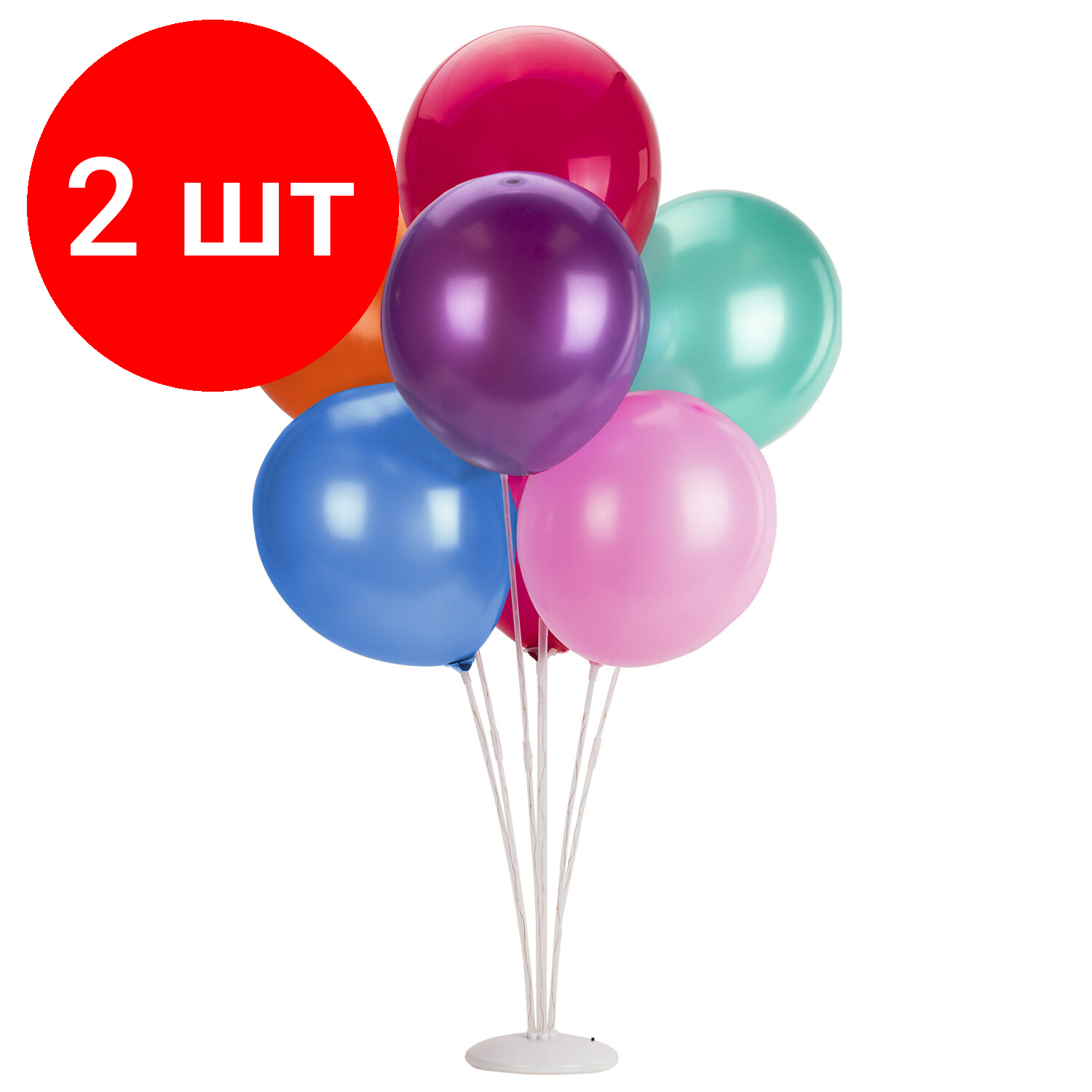 Комплект 2 шт, Подставка с LED для 7 воздушных шаров, высота 75 см, пластик, BRAUBERG KIDS, 591908