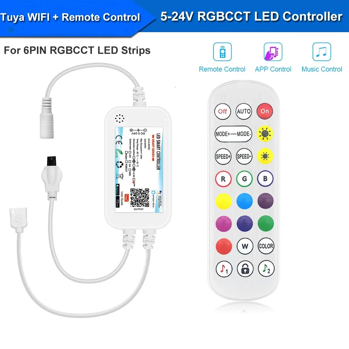 Контроллер RGBCCCT 5-24V с Wi-Fi и пультом