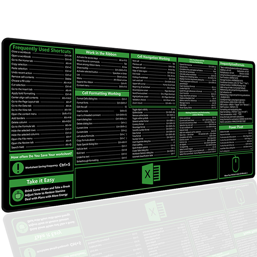 Коврик для мыши Excel Shortcuts Большой удлиненный коврик для офисного стола 400x900x3мм, розовый