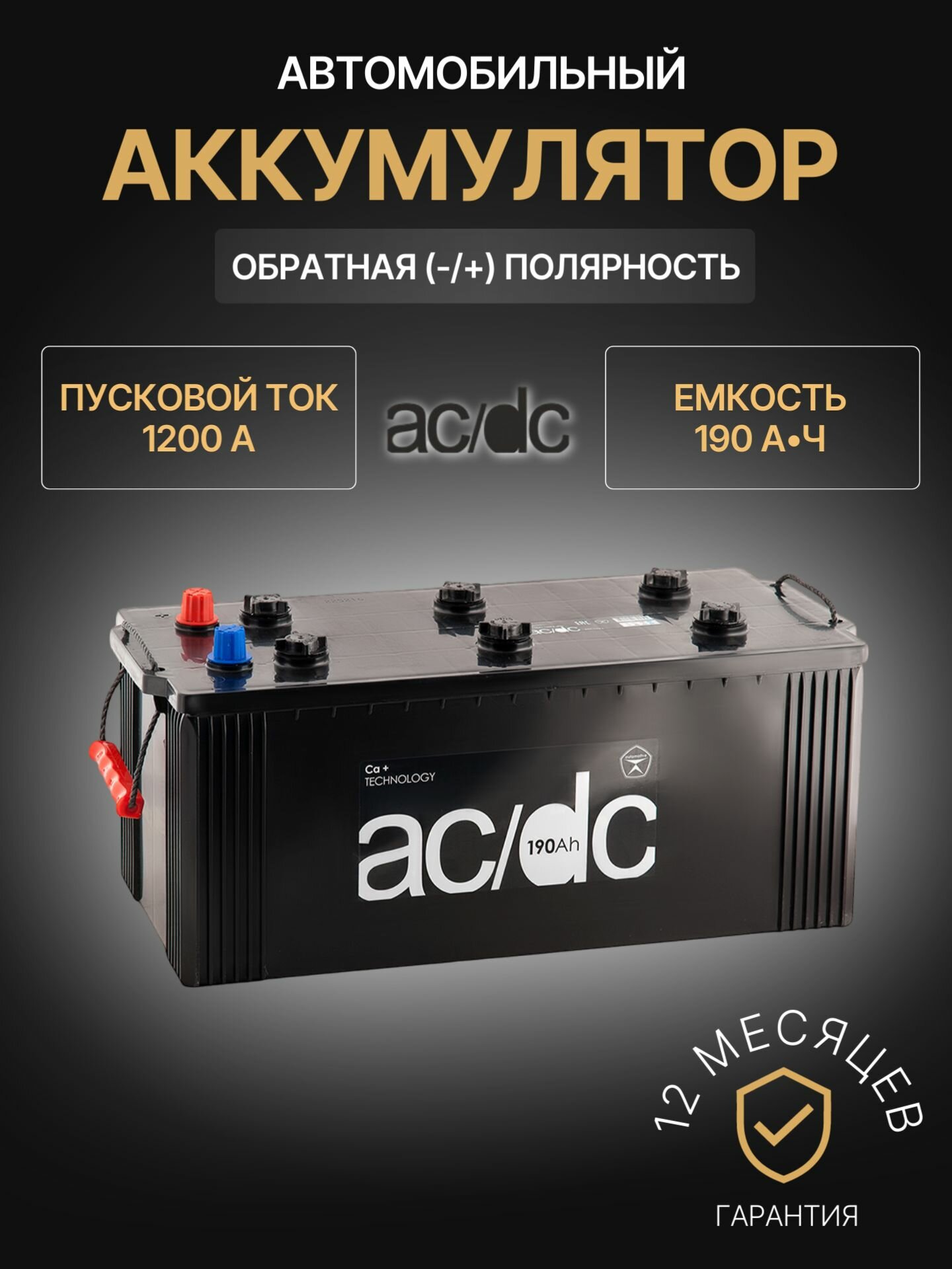 Аккумулятор автомобильный AC/DC 6СТ-190.3 12В 190Ач 1200А