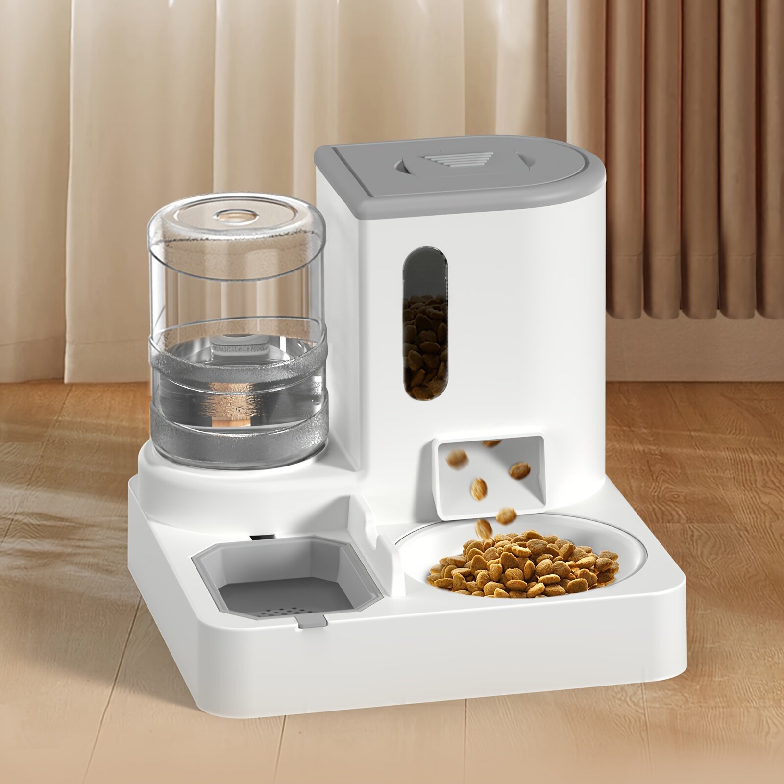 1 automatic feeder for small animals, automatic water dispenser, 2-in-1 feeder and waterer, can feed and water at the same time, feeding tray can be removed for easy cleaning