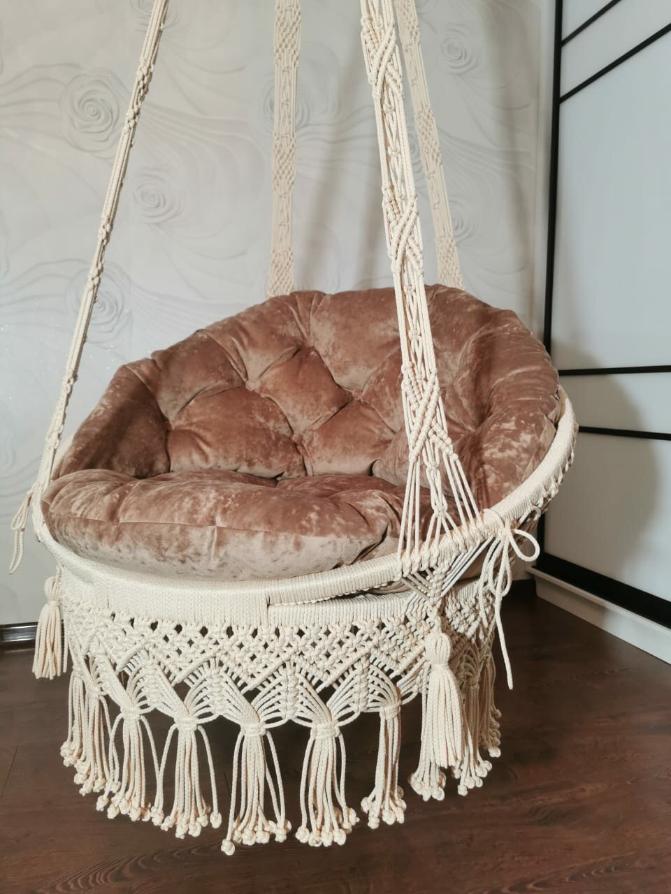 Кресло-качели CLUBDECOR, подвесные, влагостойкие, бежевые, 150кг