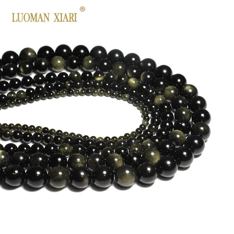 Бусины обсидиан золотистые LUOMAN XIARI 4 мм, 90 шт