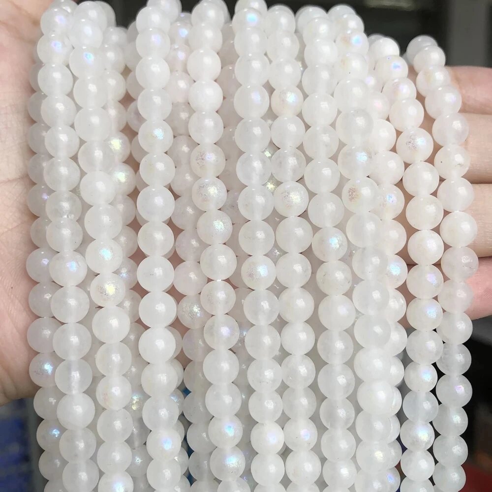 Бусины из натурального камня, круглые агаты, лавовый Белый, 10mm 36pcs beads, White Moonstone