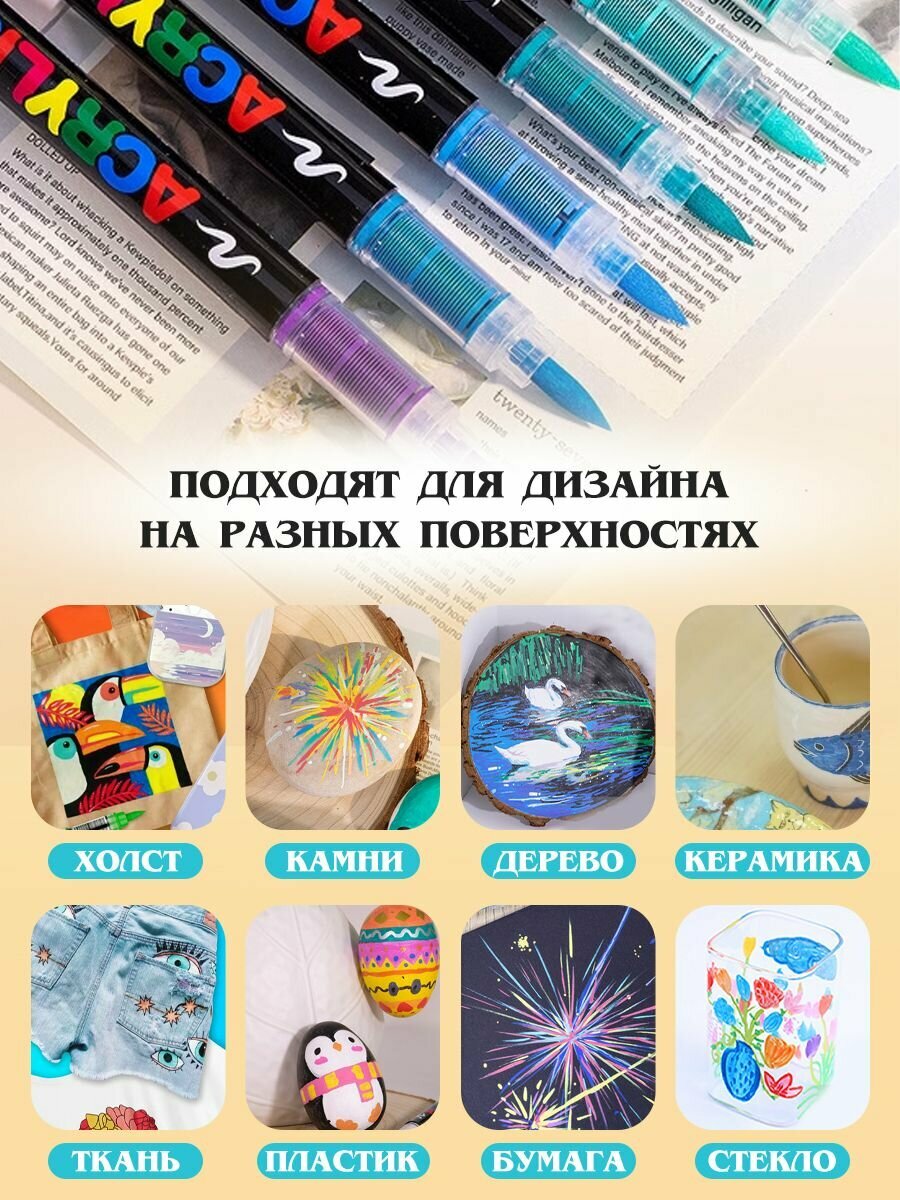 Акриловые маркеры для рисования, скетчинга, черный , 2 шт.