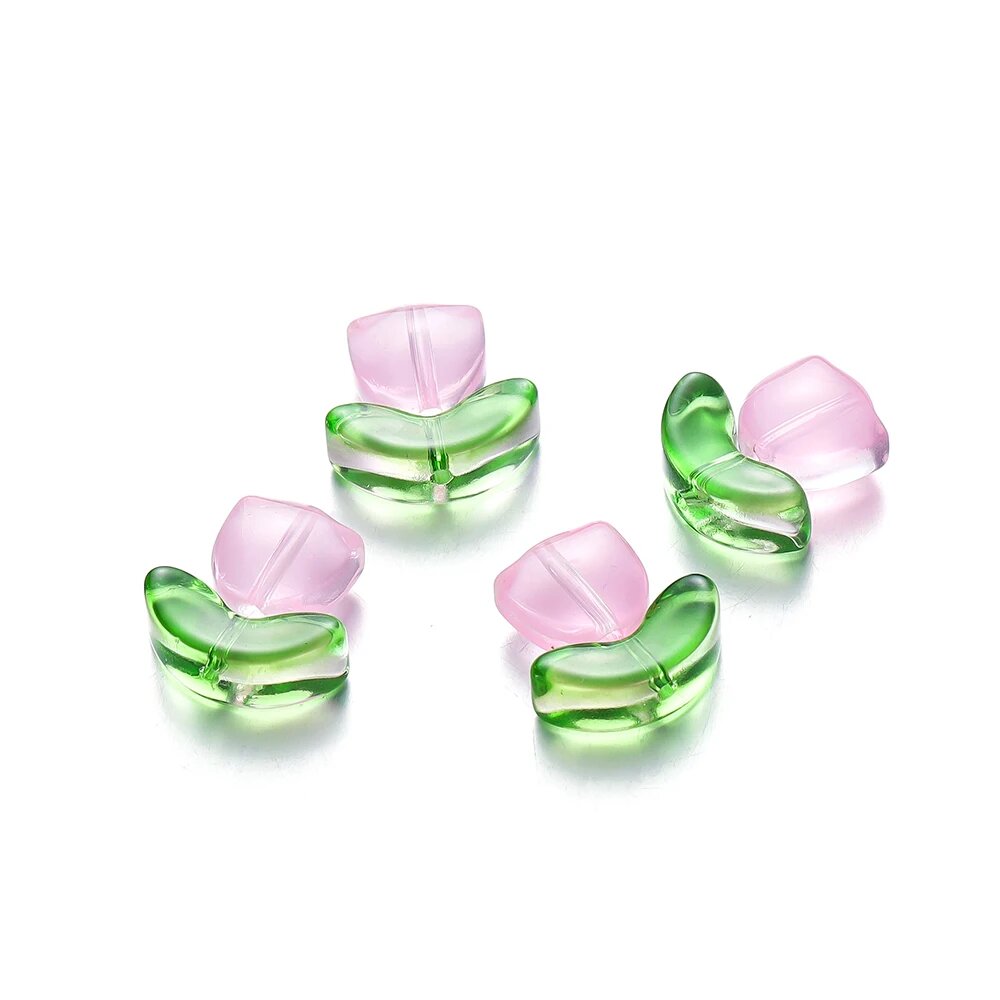 Стеклянные бусины St.kunkka тюльпаны для украшений Изумрудный, 20set 40pcs, Flat Pink
