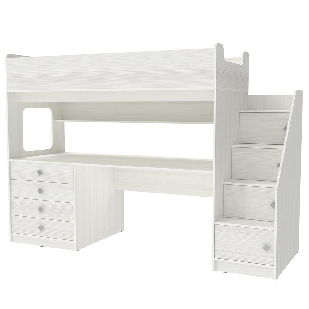 Кровать чердак Л-С605.3 80х190 Белое Дерево Белое Дерево