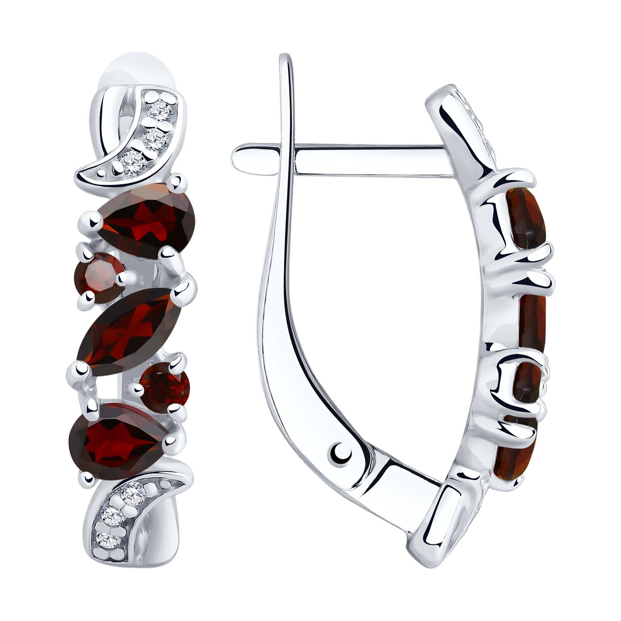 Серьги, серебро, 925 проба, родирование, гранат, фианит