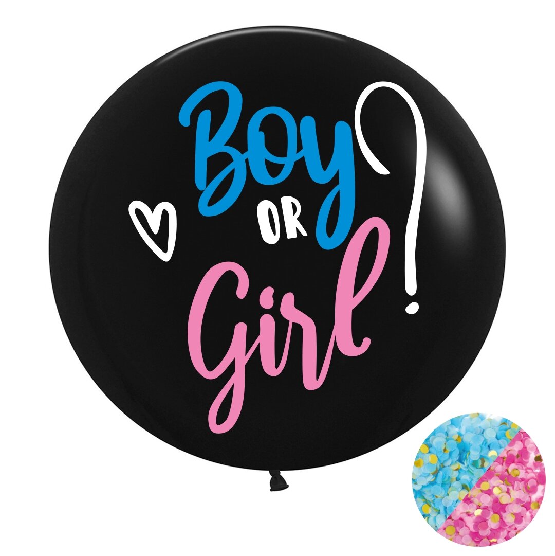 Шар (36'/91 см) Гендер Пати, с конфетти, Черный, пастель, 1 шт.