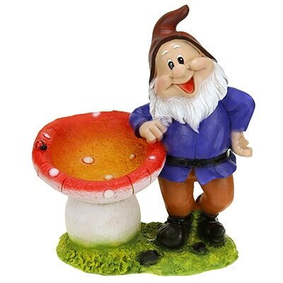 Скульптура-фигура садовая Домашняя Мода из полистоуна "Гном опирается на гриб", 30х29 см (12640)