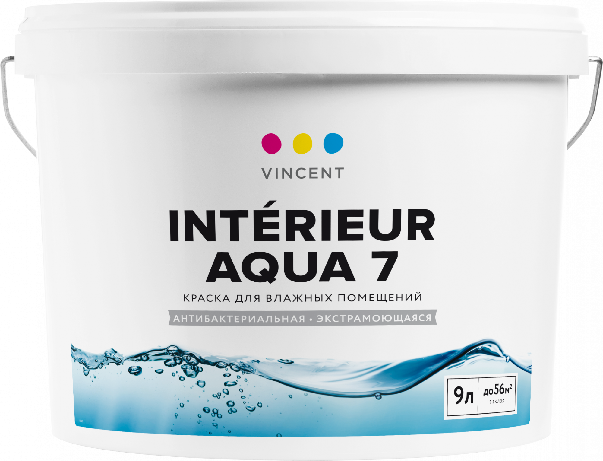 Краска VINCENT INTERIEUR AQUA 7 для влажных помещений, антибактериальная, база С бесцветный 8,1л