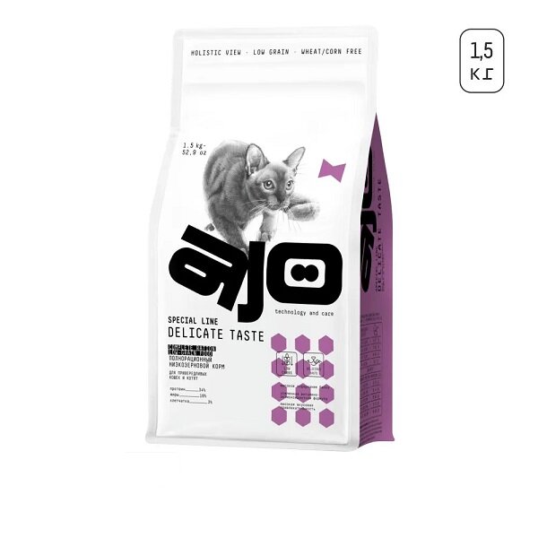 AJO Cat 1,5 кг Delicate Taste для привередливых кошек и котят 0280 1/6