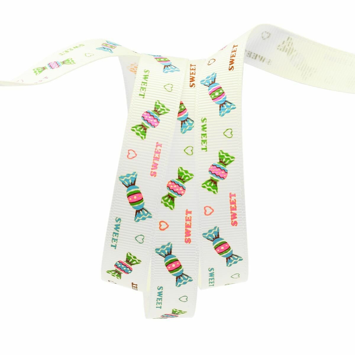 Лента айрис "Premium", Конфетки, атласная, 16 мм, 22,5 м, цвет A2-001, белая