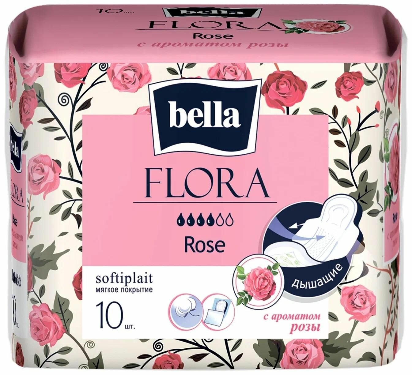 Гигиенические прокладки BELLA "Flora", с ароматом розы, 10 шт