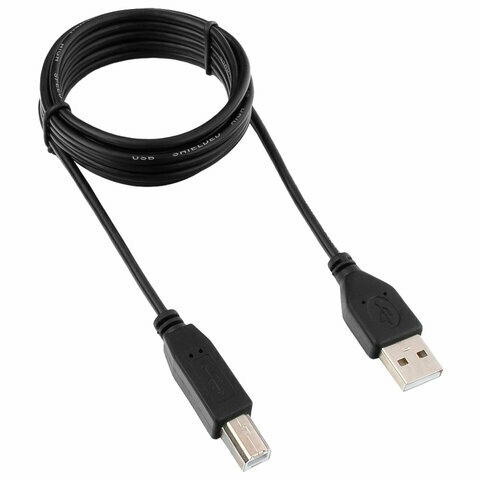 Кабель USB 2.0 AM-BM, 1,8 м, гарнизон, медь, черный, пакет, GCC-USB2-AMBM-1.8M, 14371