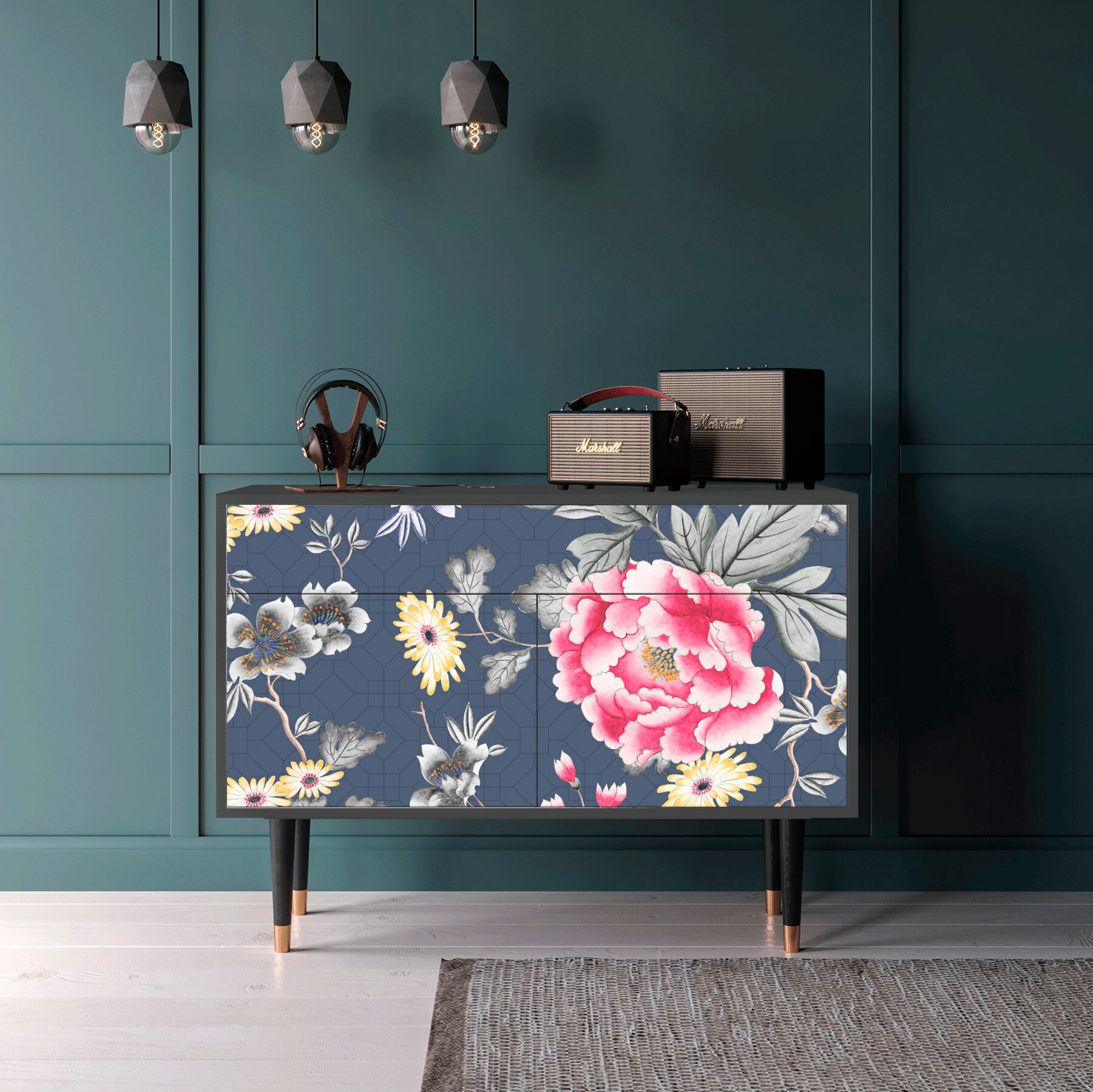 Комод - STORYZ - BS4 Dark Flower Bed, Размер - 115 x 85 x 48 см, Цвет корпуса - Антрацит