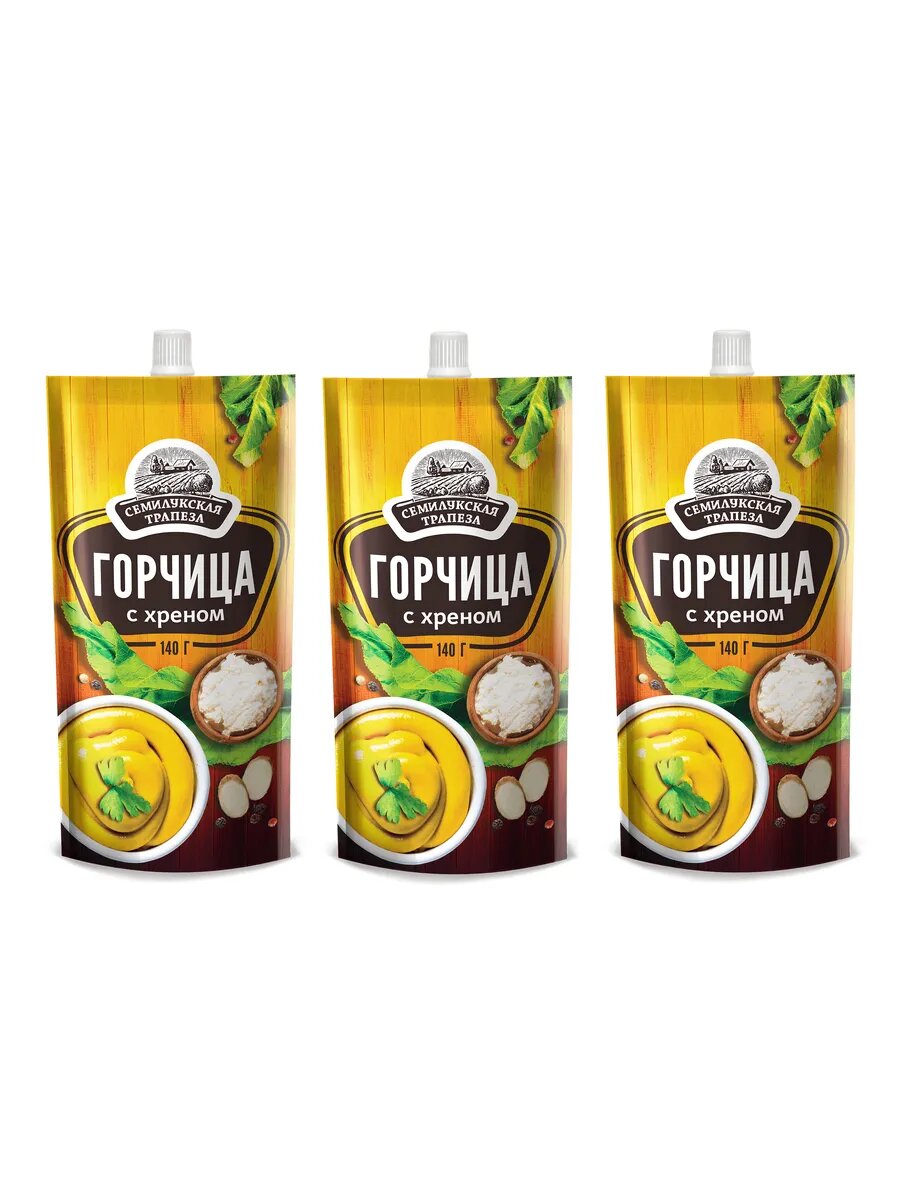Горчица Семилукская трапеза с хреном, 140 г, 3 шт.