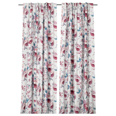 Затемняющие гардины, 2 шт, белые/розы, 145x300. Икеа Вартаггфлай, Ikea Värtaggfly