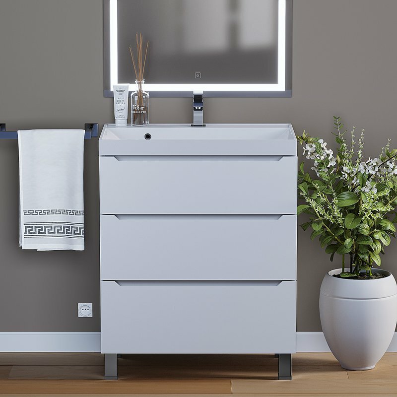 Тумба с раковиной Uperwood Tanos 70 напольная, белая, 3 ящика