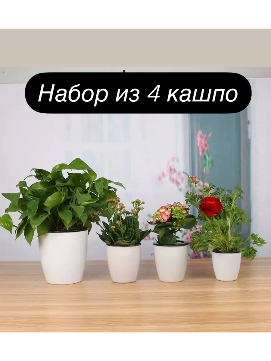 Горшок для цветов Кашпо с автополивом наор из 4 штук белого цвета