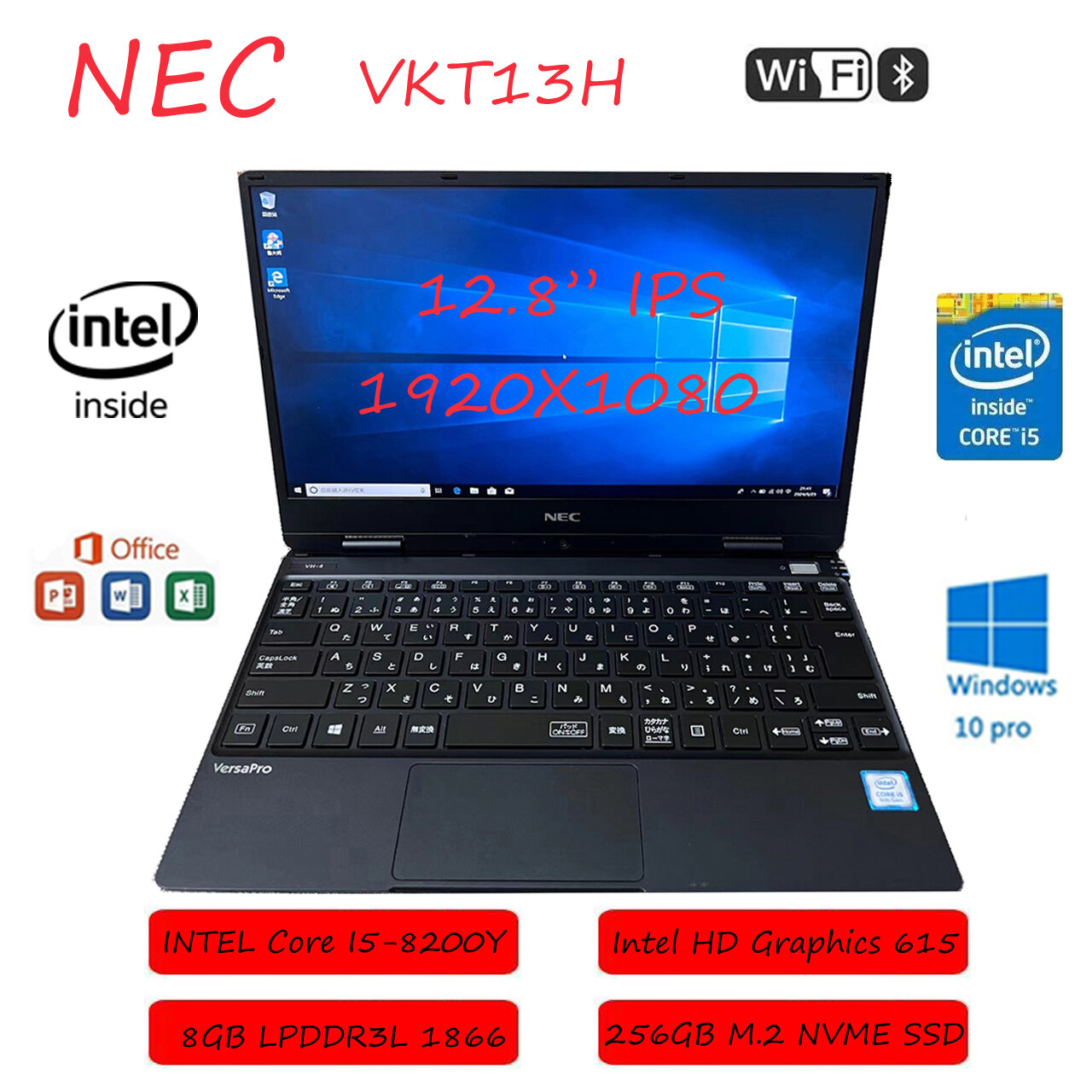 ноутбук 12.8 " NEC VKT13H (CORE i5-8200Y CPU+LPDDR3 8G 1866 RAM+ 256G M.2 NVME SSD+Intel HD Graphics 620+1920X1080 IPS 4K ) Win 10 pro