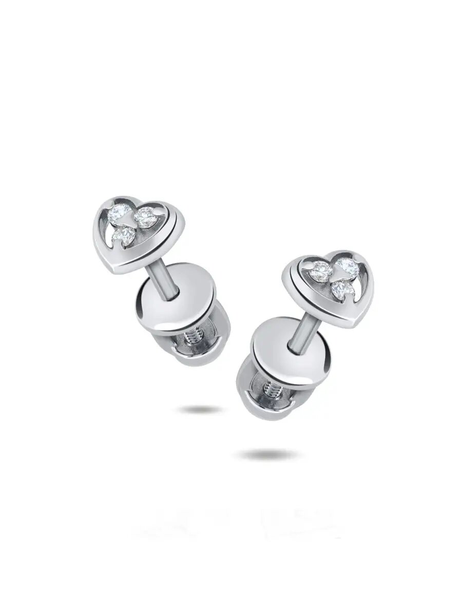 Серьги пусеты, белое золото, 585 проба, родирование, бриллиант