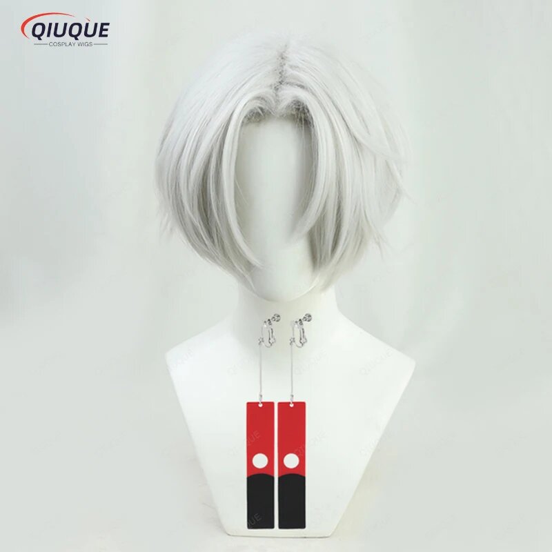 Парик косплея QIUQUE Изана Курокава, серебристый, Wig and Earrings C