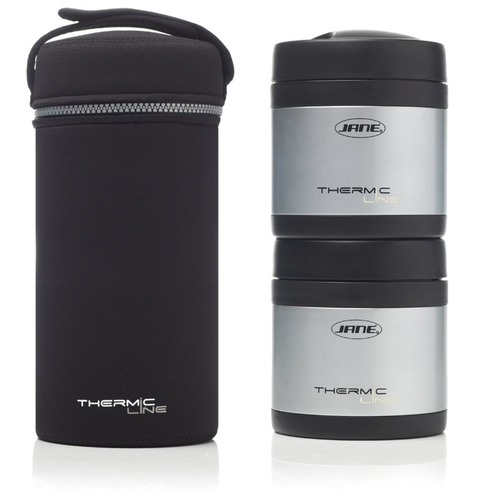 Термос JANE Line Flasks, для жидкой и твёрдой пищи, вакуумный, серебристый/черный, 0.31л