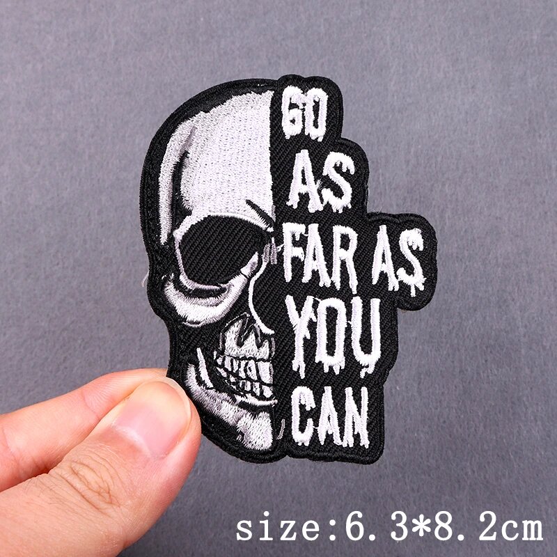 Патч вышитый череп "As Far As You Can", серый, PE7084CT