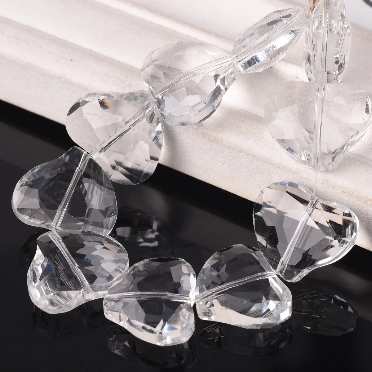 Бусины стеклянные сердце Clear, 10 шт