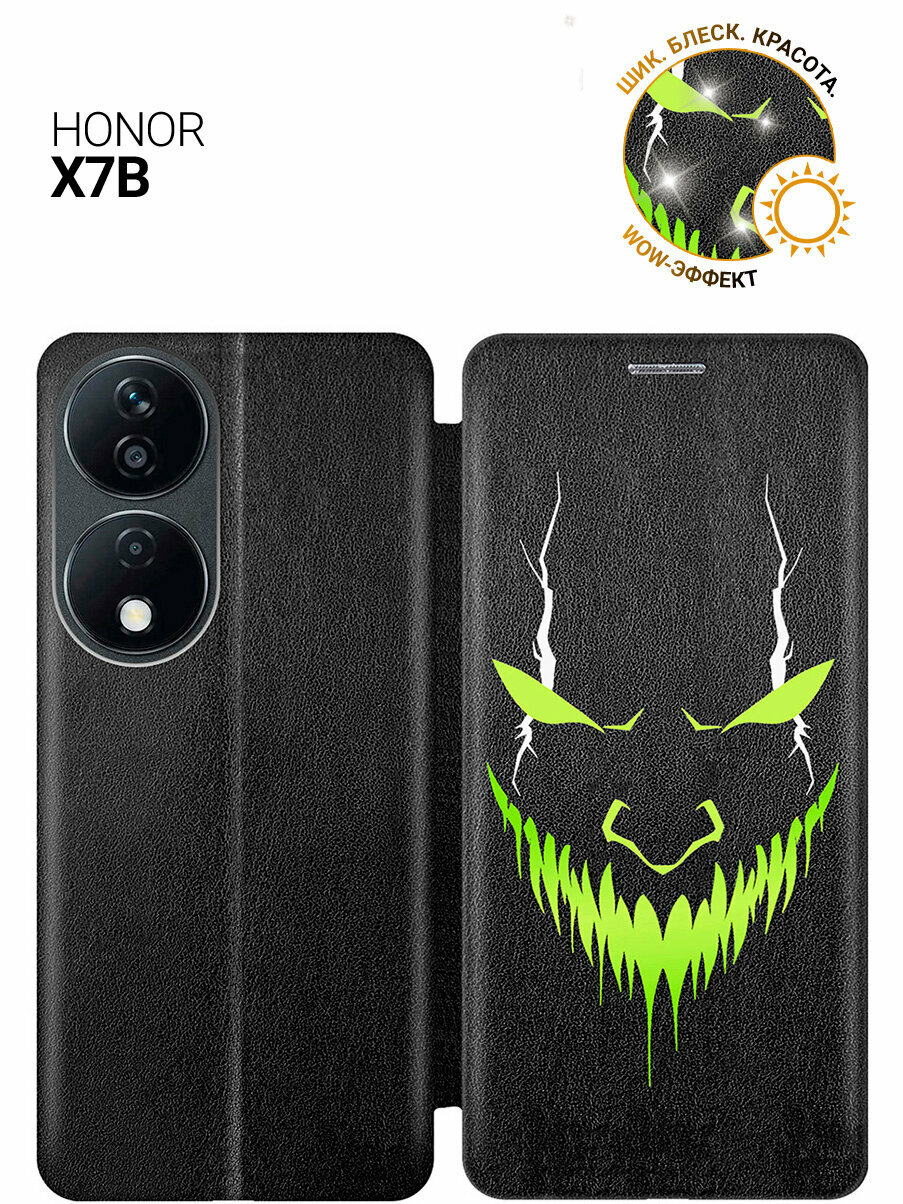 Чехол-книжка на Honor X7b с принтом "Evil Face" черный