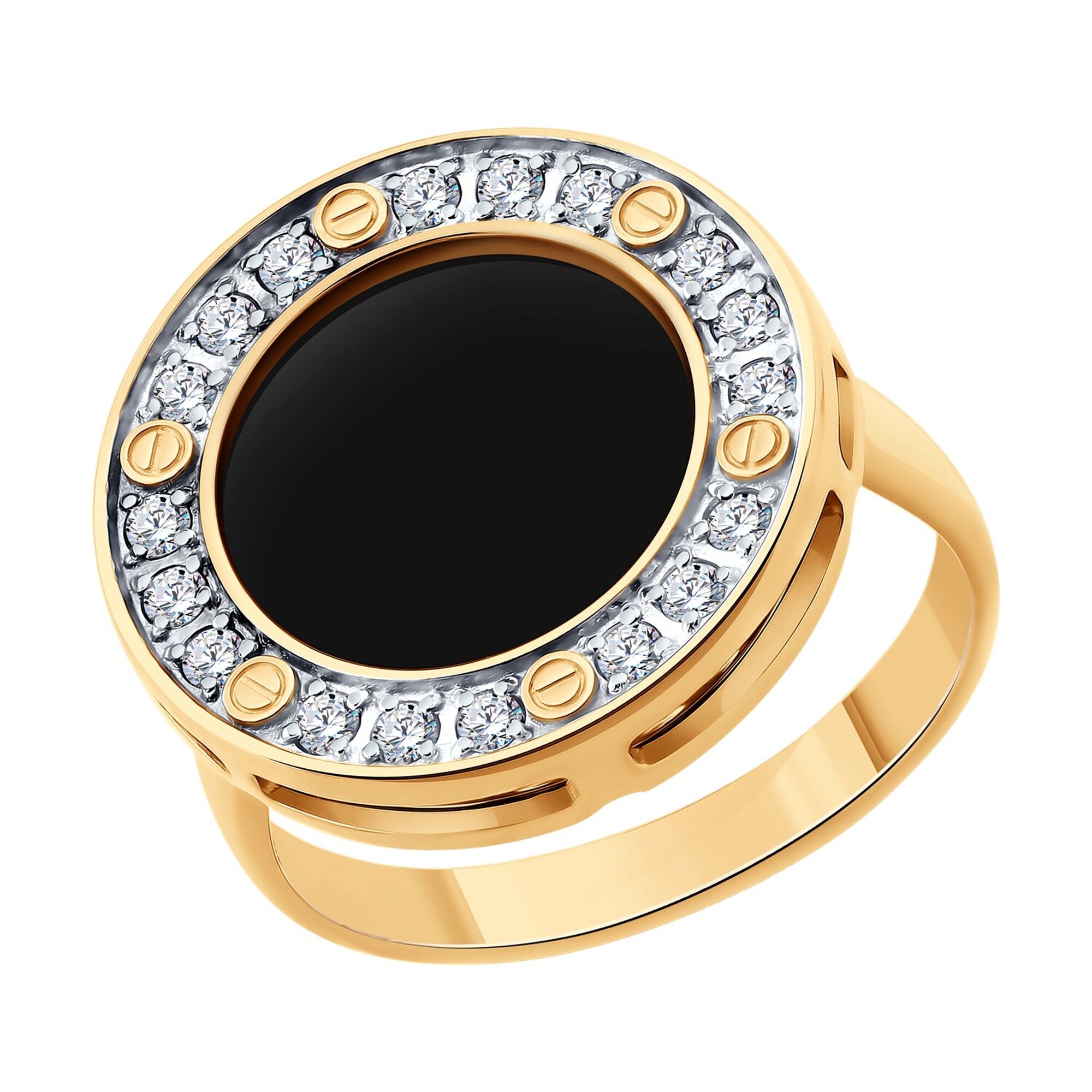 Кольцо, красное золото, 585 проба, фианит, агат