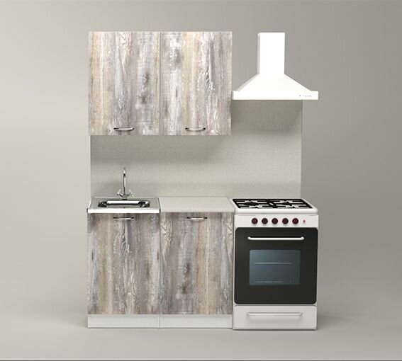 Кухонный гарнитур Арина мини 1000, Цвет Пайн экзотик, ширина 100 см, с навесными шкафами, с выдвижными ящиками, с тумбой под мойку