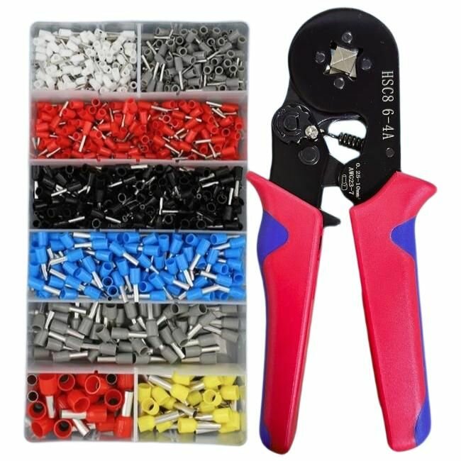 Обжимные пресс-клещи для обжима проводов с набором клемм 1200 шт / 0,25-10мм2 23-7AWG HSC8 6-4A