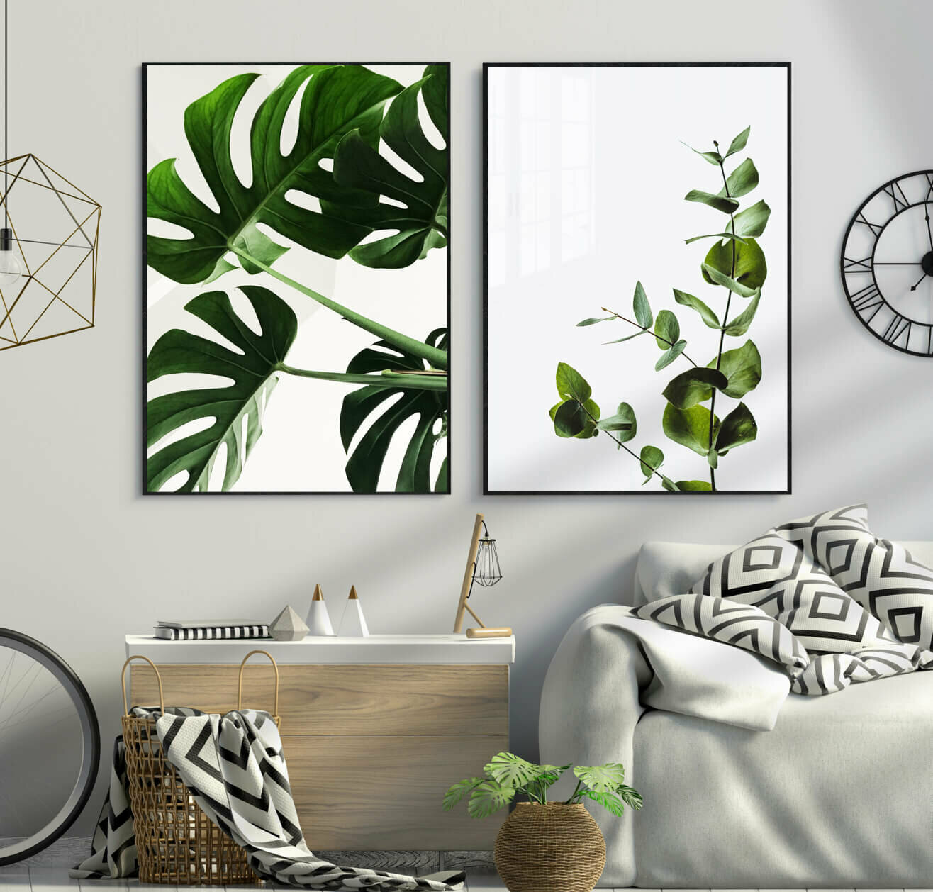 Постер 2 шт 40x50 без рамки "Монстера, тропические листья" набор картин для интерьера
