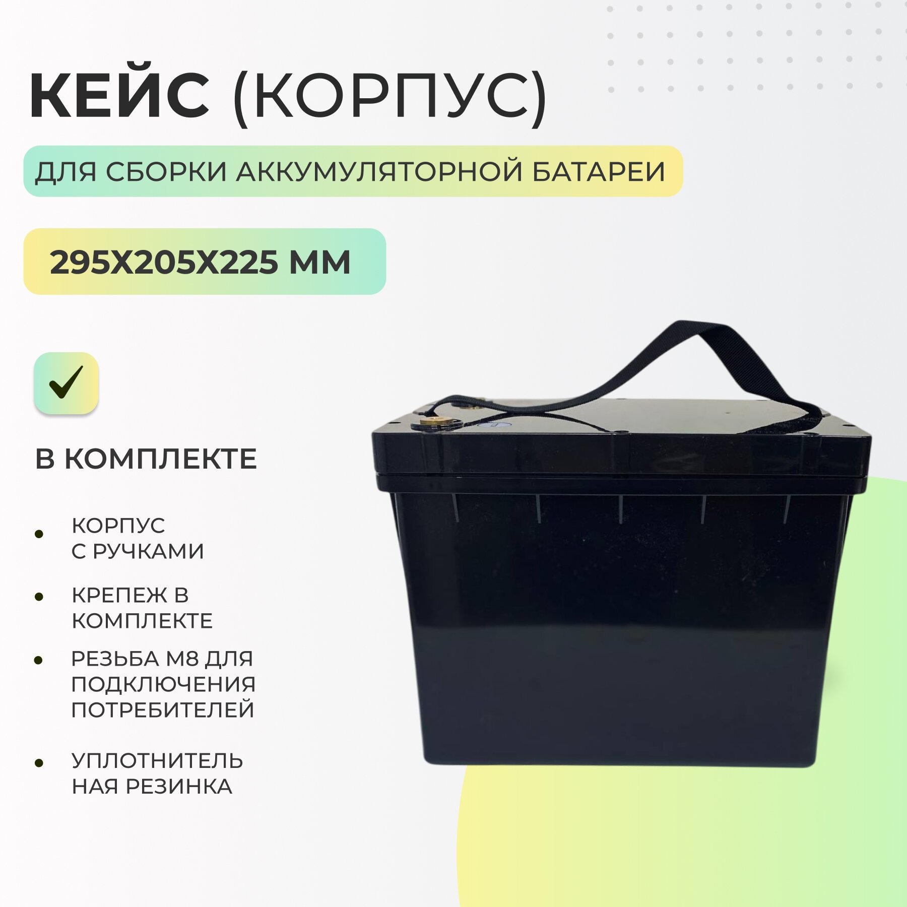 Кейс / Корпус для сборки АКБ (295х205х225 мм) с ручкой черный