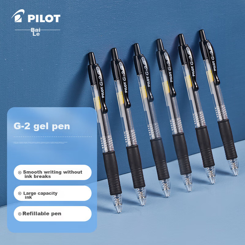 PILOT G2-38 Black Gel Ink Pens 0.38mm - Pack of 6