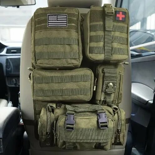 Оливковый тактический органайзер на сиденье авто, 55×37 см, MOLLE