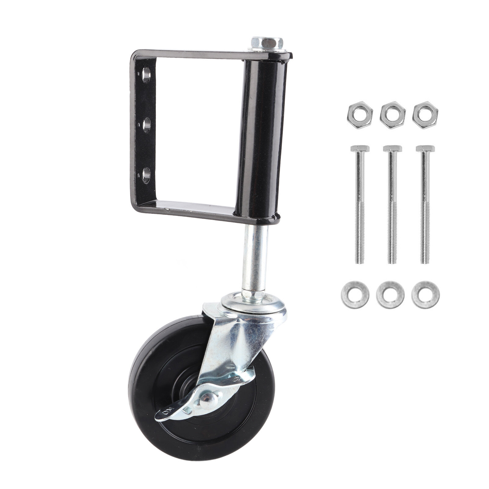 Ролик для ворот 4 дюйма, нагрузка 330 фунтов, 360°, под пружиной, с тормозом